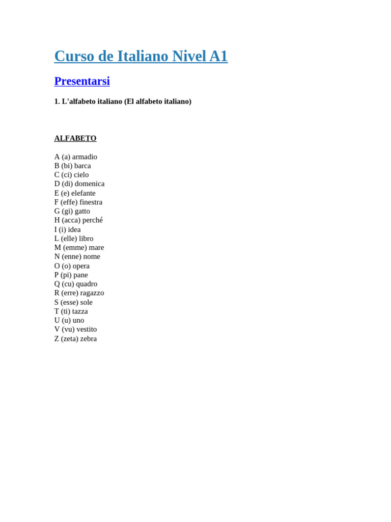Curso de Italiano Nivel A1 | PDF