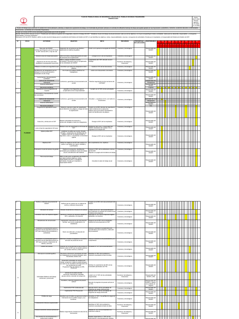 Plan de Trabajo Sst Excel 2024.Xlsx Hoja2 | PDF