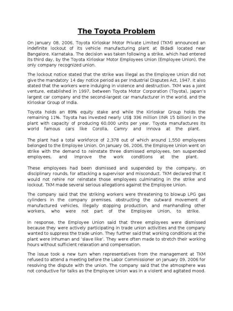Toyota Case Study | PDF | Strike Action | Toyota