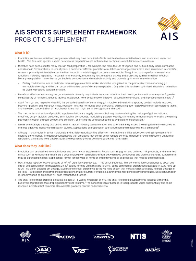 Sport Supplement Fact Sheets Probiotics v3 | PDF