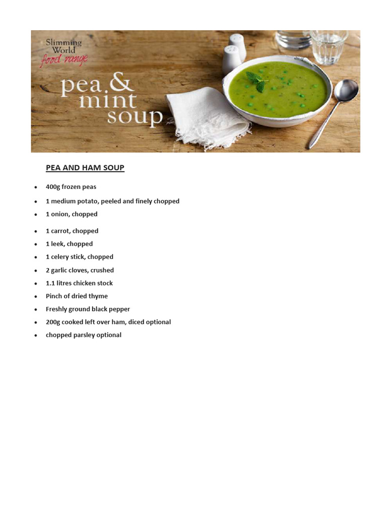 Pea and Ham Soup | PDF | Cooking, Food & Wine