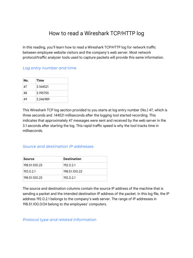 How-to-read-a-Wireshark-TCP_HTTP-log | PDF