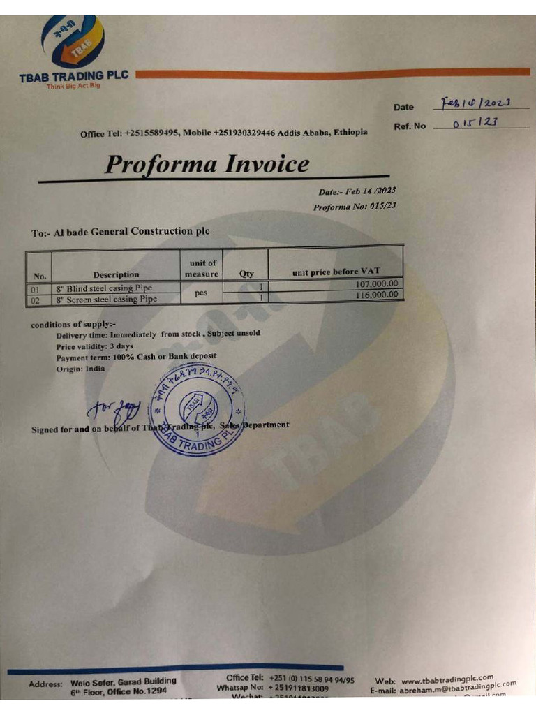Proforma Invoice For Steel Casing | PDF
