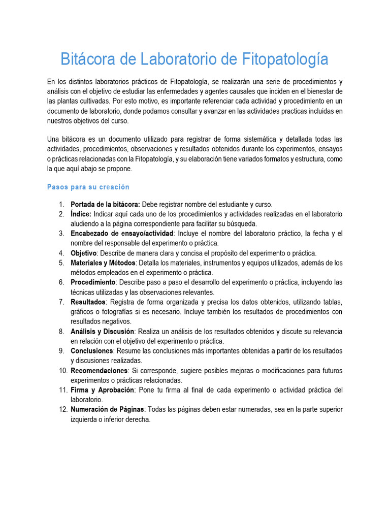 Bitacora de Laboratorio Fitopatologia | PDF