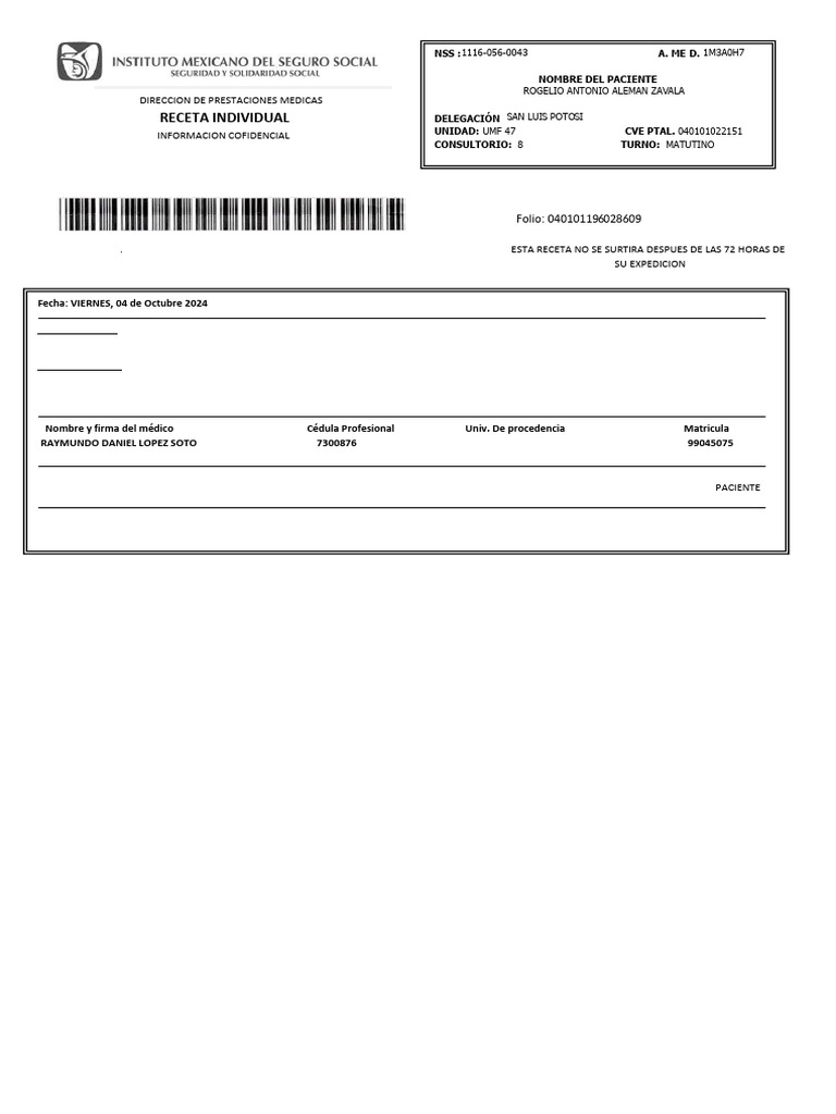 Receta IMSS Editable Infeccion de Estomago | PDF
