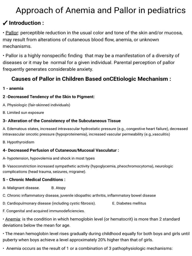 Clinical Approach of Anemia in Pediatrics | PDF