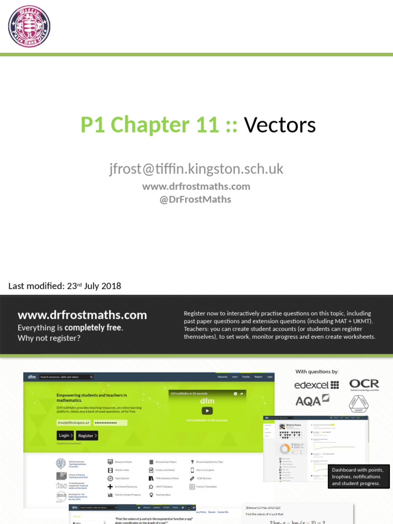 DR Frost Maths Edexcel A Level Vectors Powerpoint | PDF