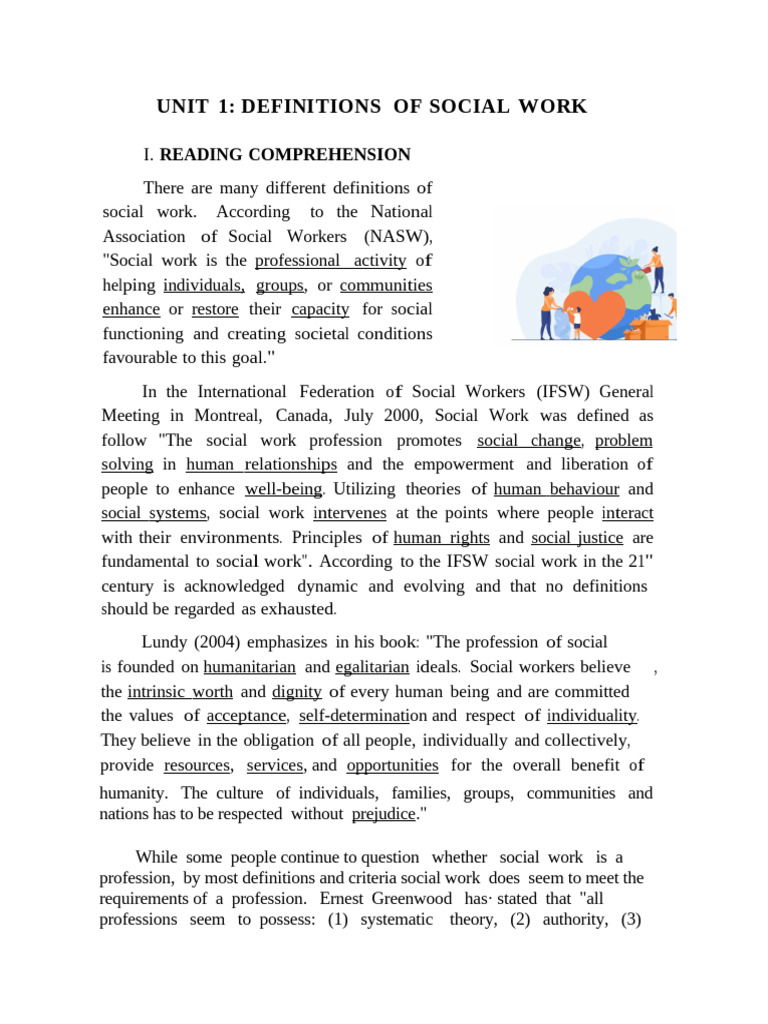 Lesson 1 - Definitions of Social Work | PDF