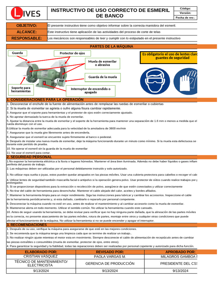 INT-EB-010 Instructivo de Uso Correcto de Esmeril | PDF