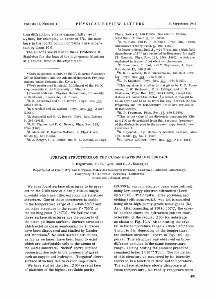 1965 - Surface Structures On The Clean Platinum (100) Surface | PDF ...