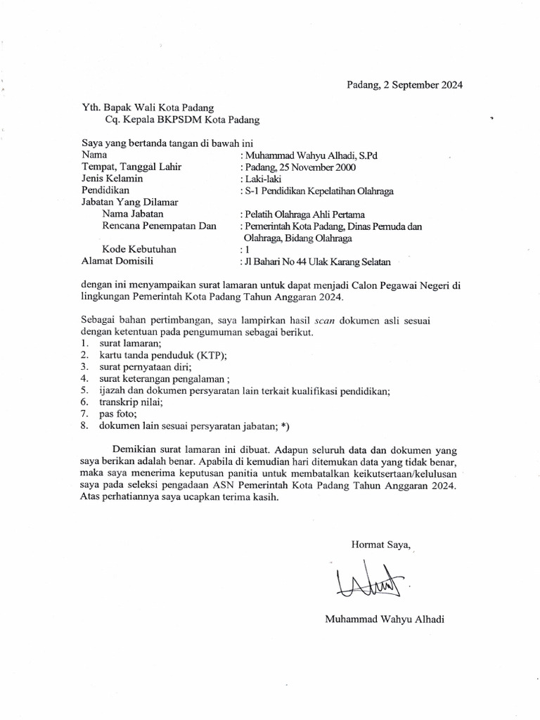 Surat Lamaran TTD | PDF