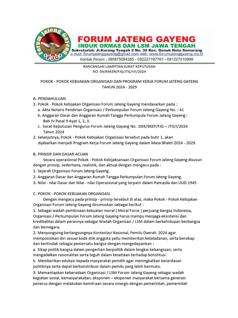 009 - Rancangan Pokok Kebijakan Jateng Gayeng PFF | PDF