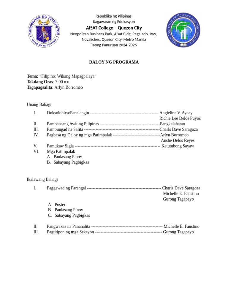 Daloy NG Programa | PDF