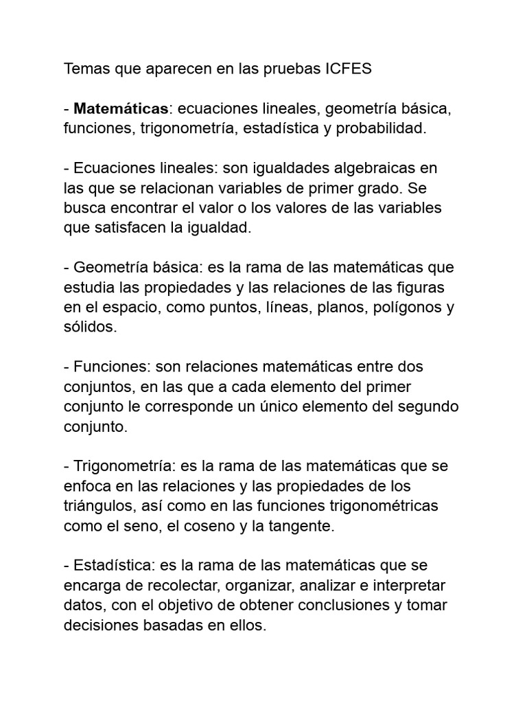 Temas Que Aparecen en Las Pruebas ICFES | PDF | Ecuaciones | Biología