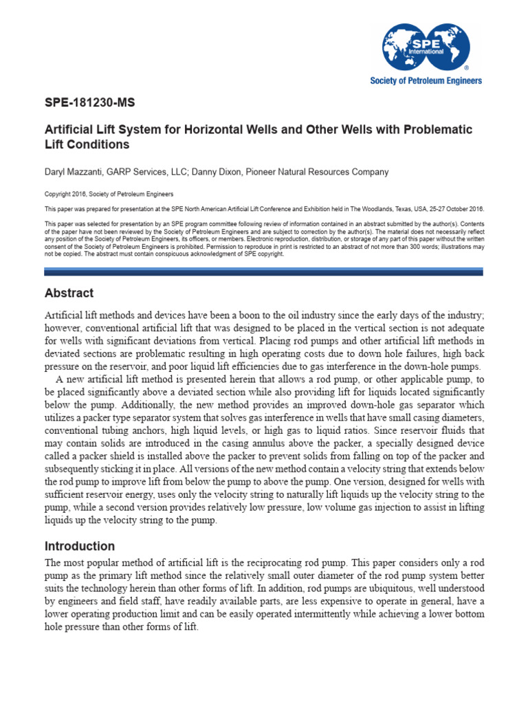 SPE-181230-MS Artificial Lift System For Horizontal Wells and Other ...