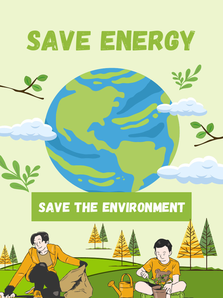 Green Illustrative Save Energy Poster | PDF