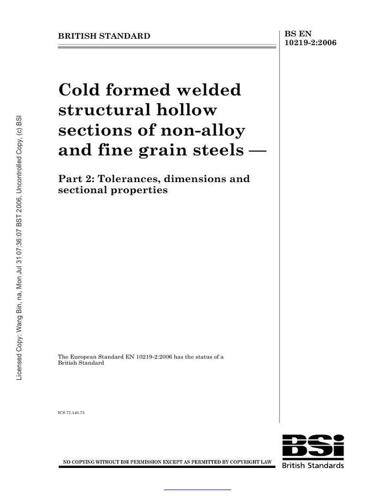 DIN EN10219-1 1997-Welded Structural Hollow Section Technical | PDF