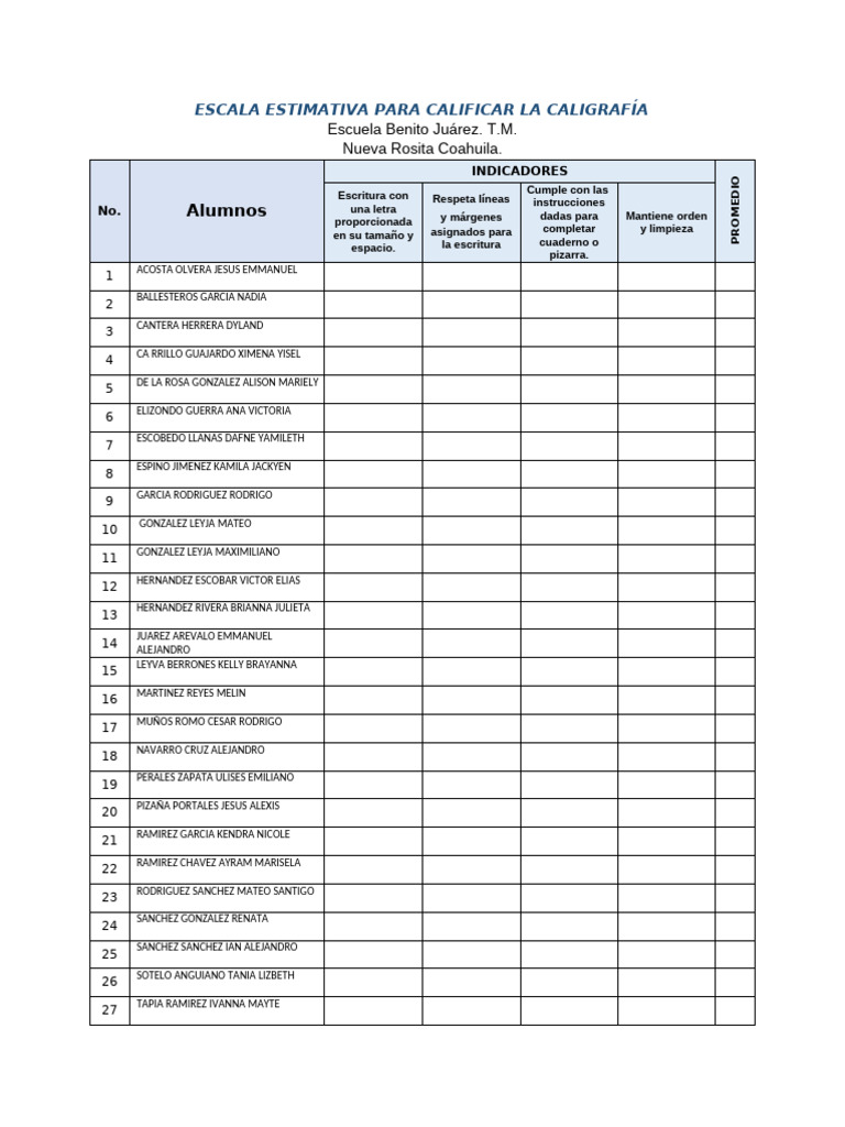 Escala Estimativa para Calificar La Caligrafía | PDF