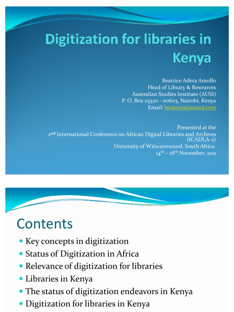 Digitization For Libraries in Kenya | PDF | Digital Library | Digitizing