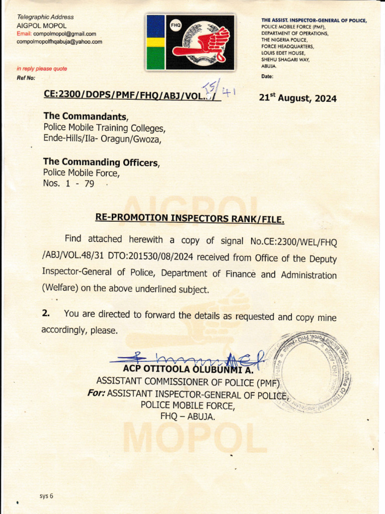Re Promotion Inspectors Ranks File | PDF