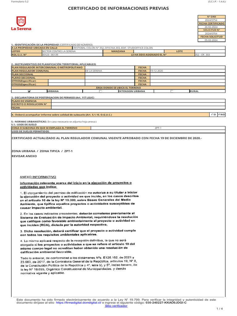 Certificado de Informaciones Previas | PDF