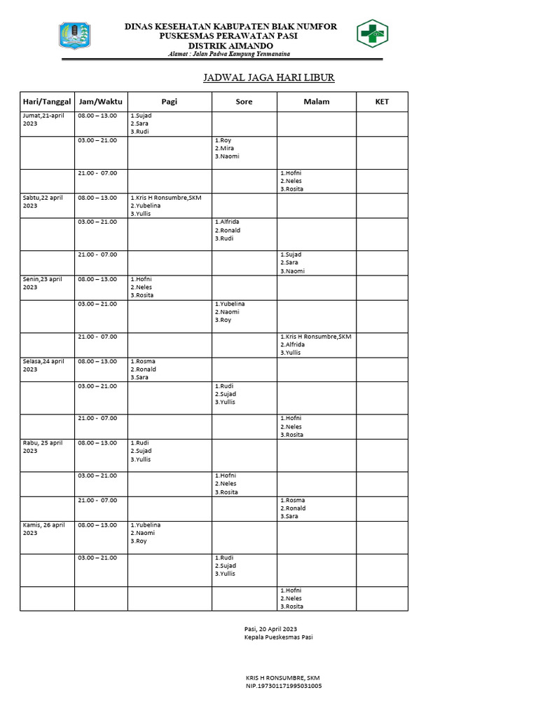 JADWAL PIKET HARI LIBUR | PDF