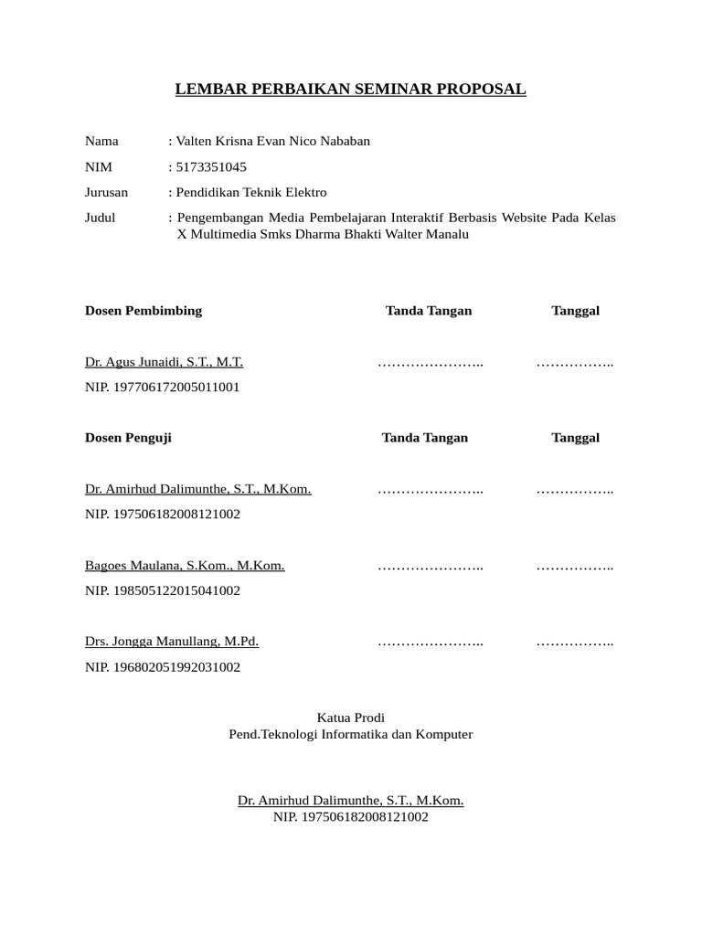 Lembar Perbaikan Seminar Proposal | PDF