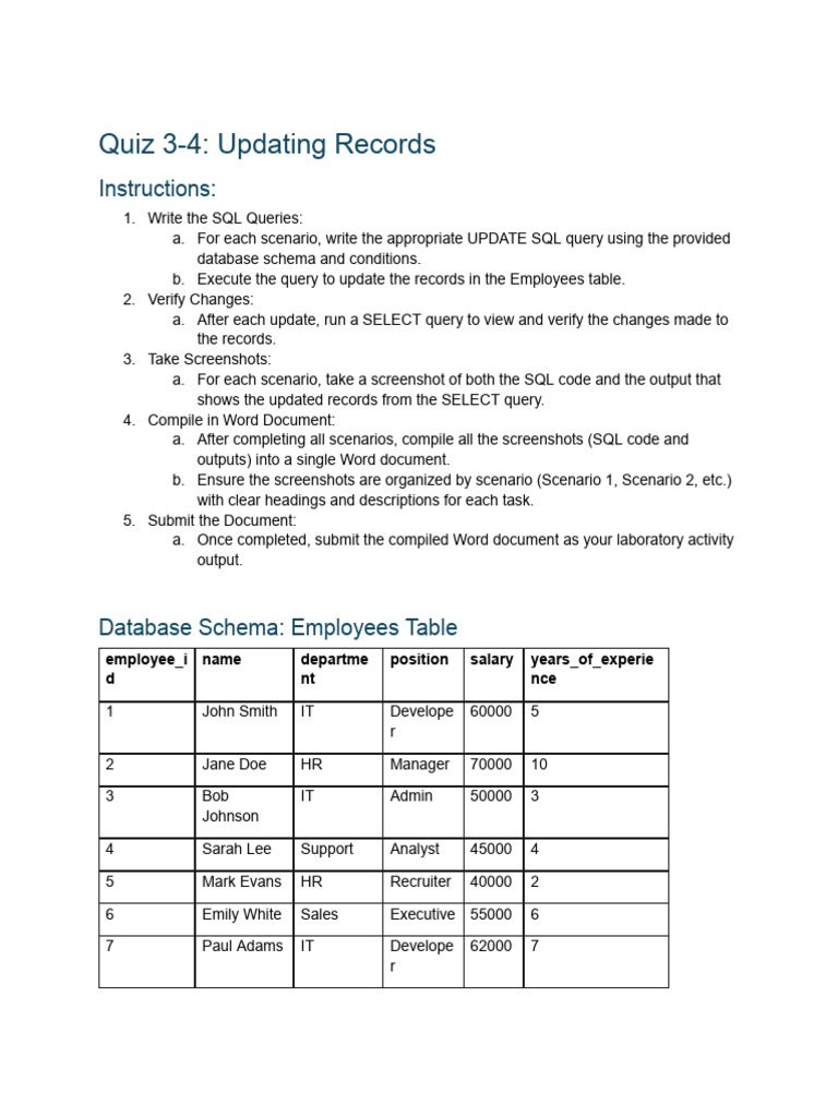 Quiz 3-4 - Updating Records | PDF