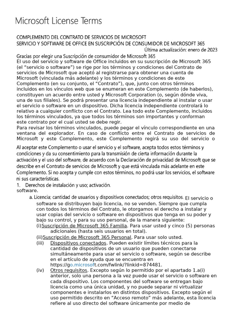 Términos de Uso de Microsoft 365 | PDF | Microsoft | Informática