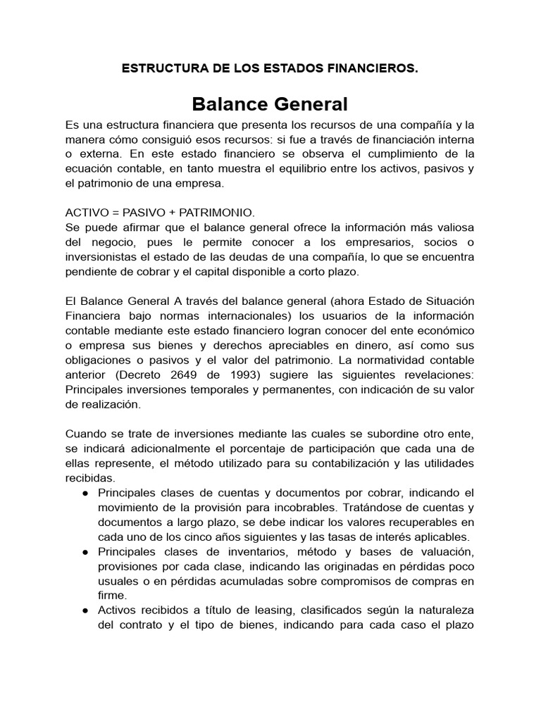 Estructura de Los Estados Financieros | PDF | Capital de trabajo | Contabilidad