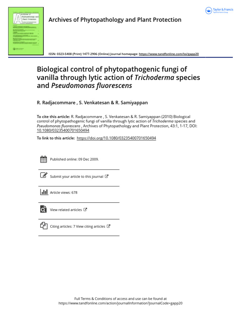 Biological Control of Phytopathogenic Fungi of Vanilla Through Lytic ...