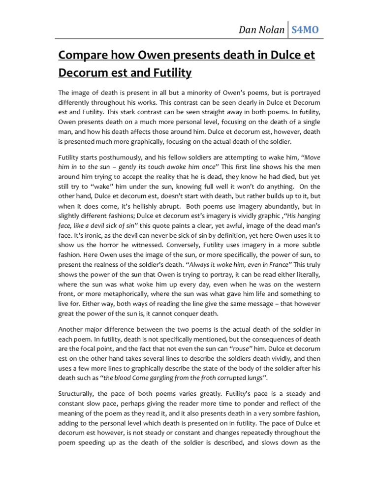 Wilfred Owen's "Dulce et Decorum Est" Analysis | PDF