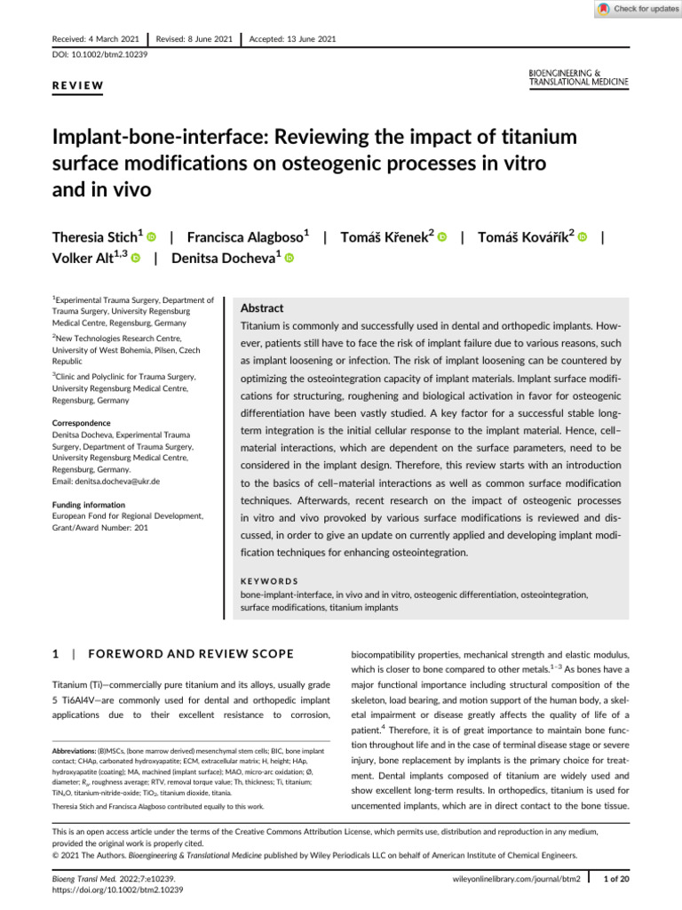 Bioengineering Transla Med - 2021 - Stich - Implant Bone Interface ...