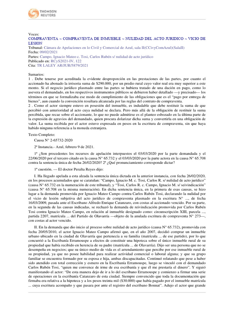 Fallo Vicio de Lesión | PDF