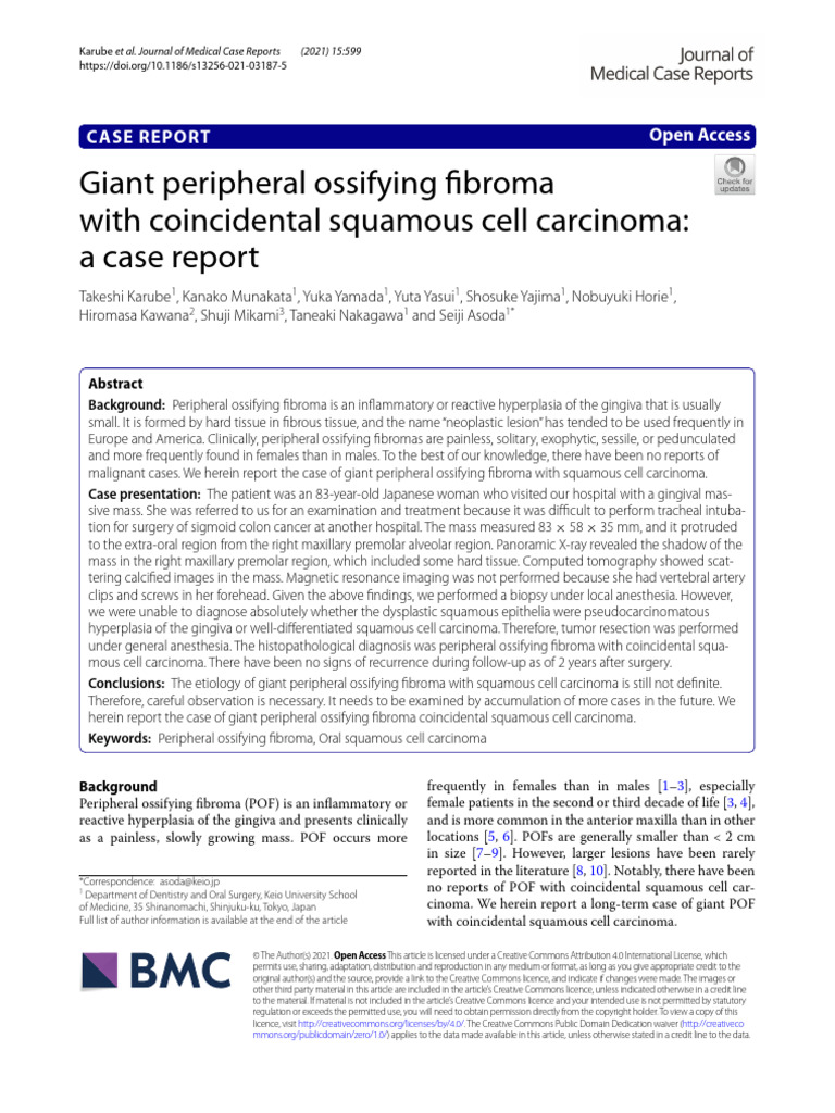 Giant Peripheral Ossifying Fibroma With Coincidental Squamous Cell ...
