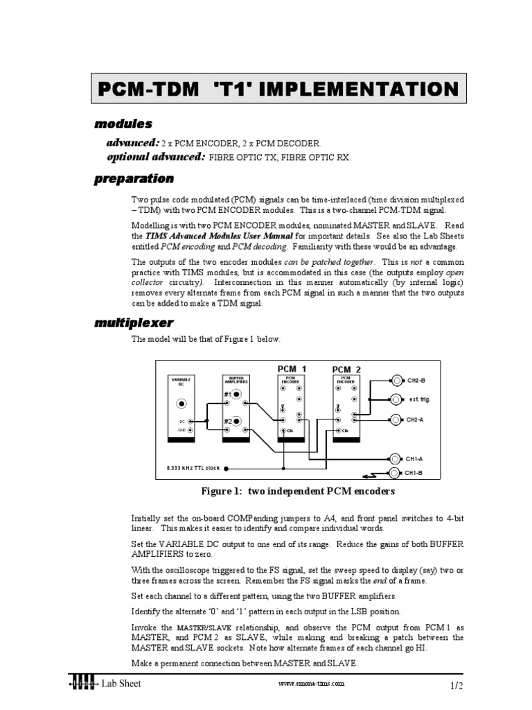 PCM-TDM 't1' Implementation | PDF | Audio Electronics | Computer ...