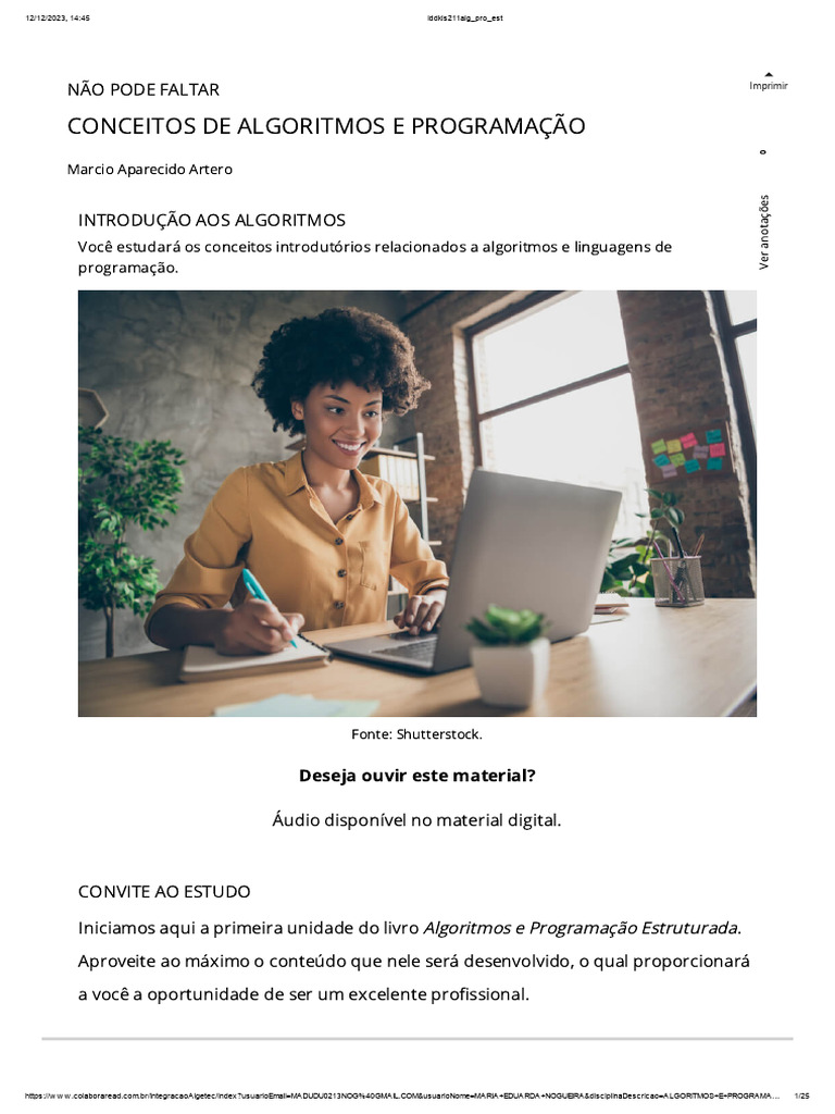 ALGORITMOS E PROGRAMAÇÃO ESTRUTURADA Cap 1 Seção 1.2 | PDF