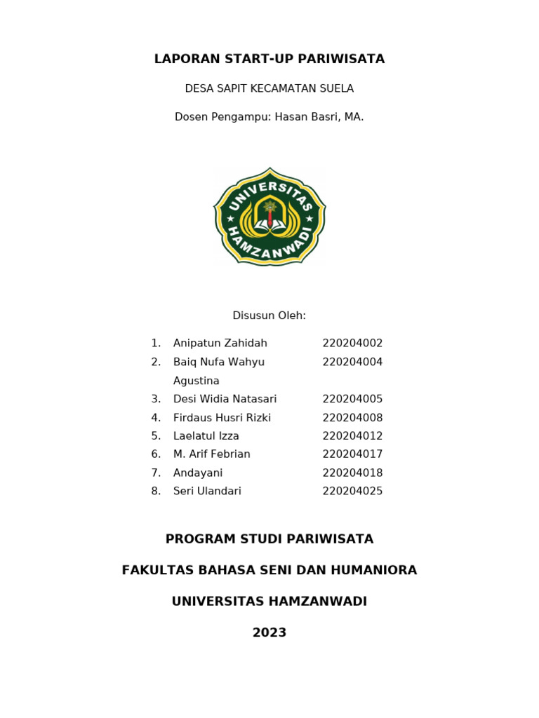 Laporan Pariwisata Desa Sapit 2023 | PDF