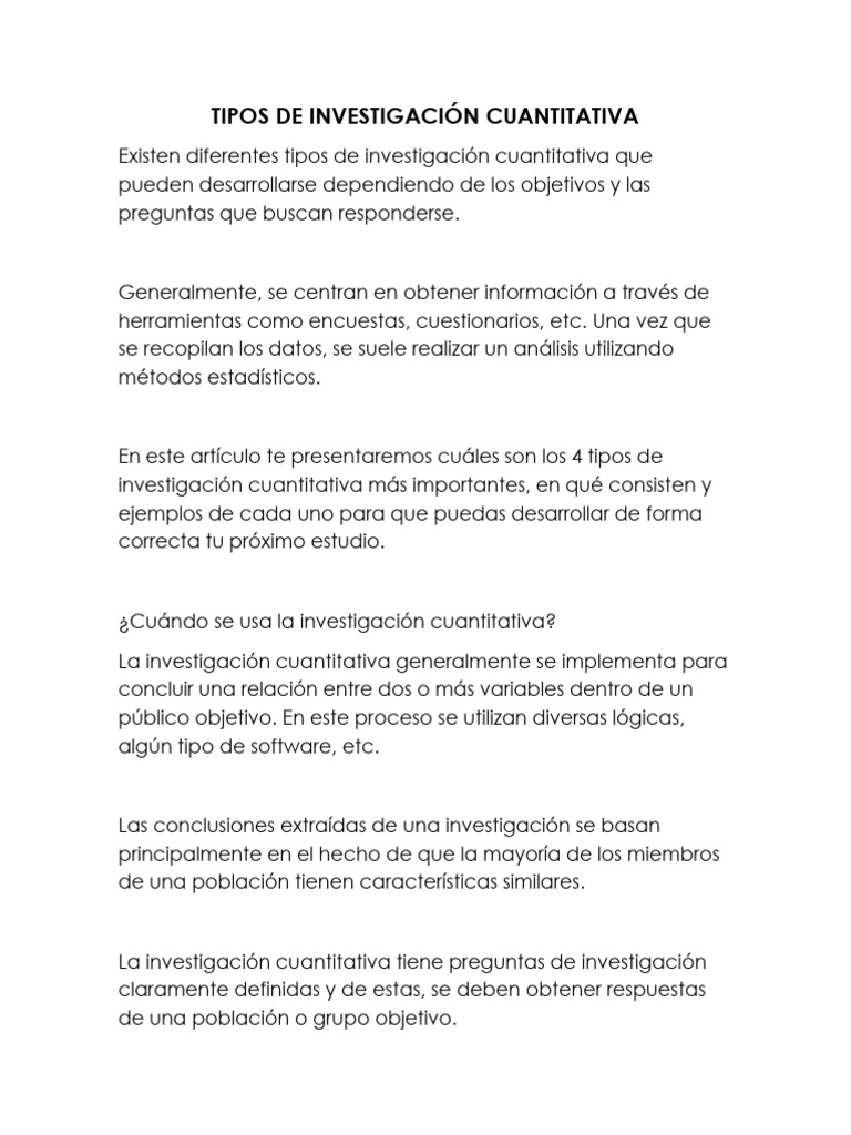 Tipos de investigación cuantitativa | PDF