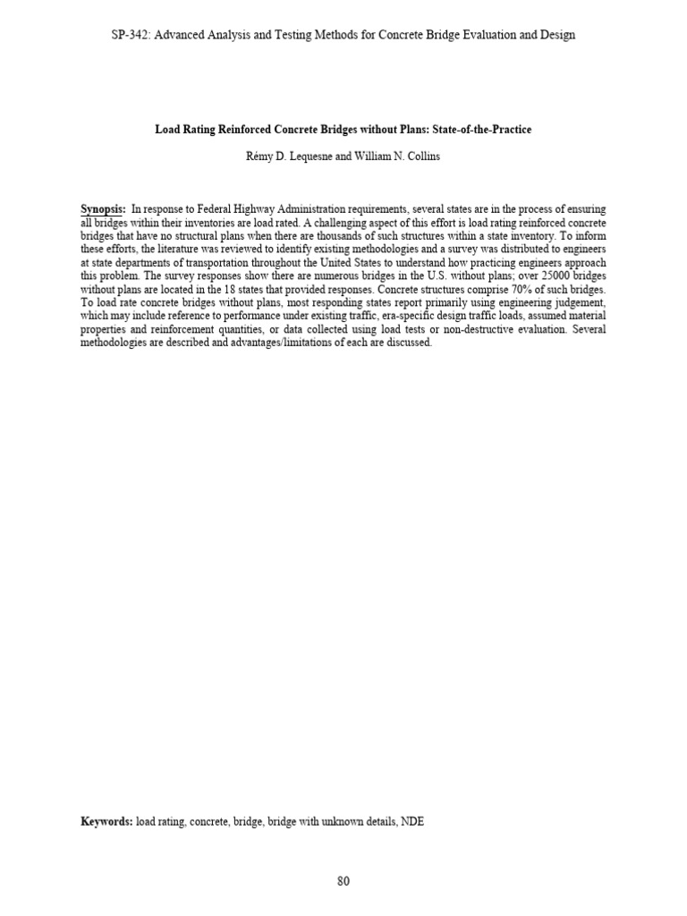 2020 Lequesne, Collins Load Rating Reinforced Concrete Bridges Without ...