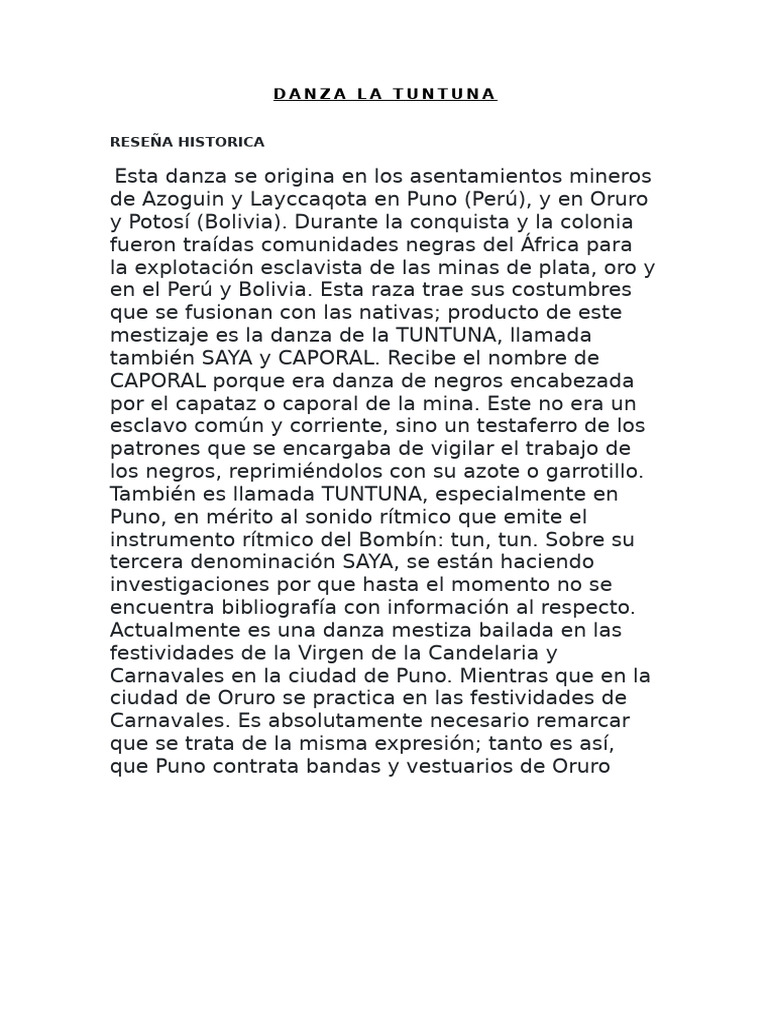 Reseña Histórica Tuntuna | PDF