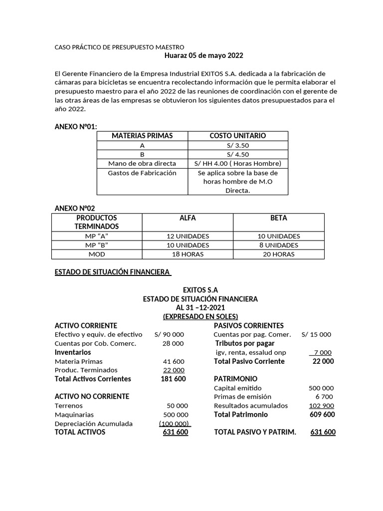 Caso Presupuesto Maestro | PDF | Presupuesto | Negocios