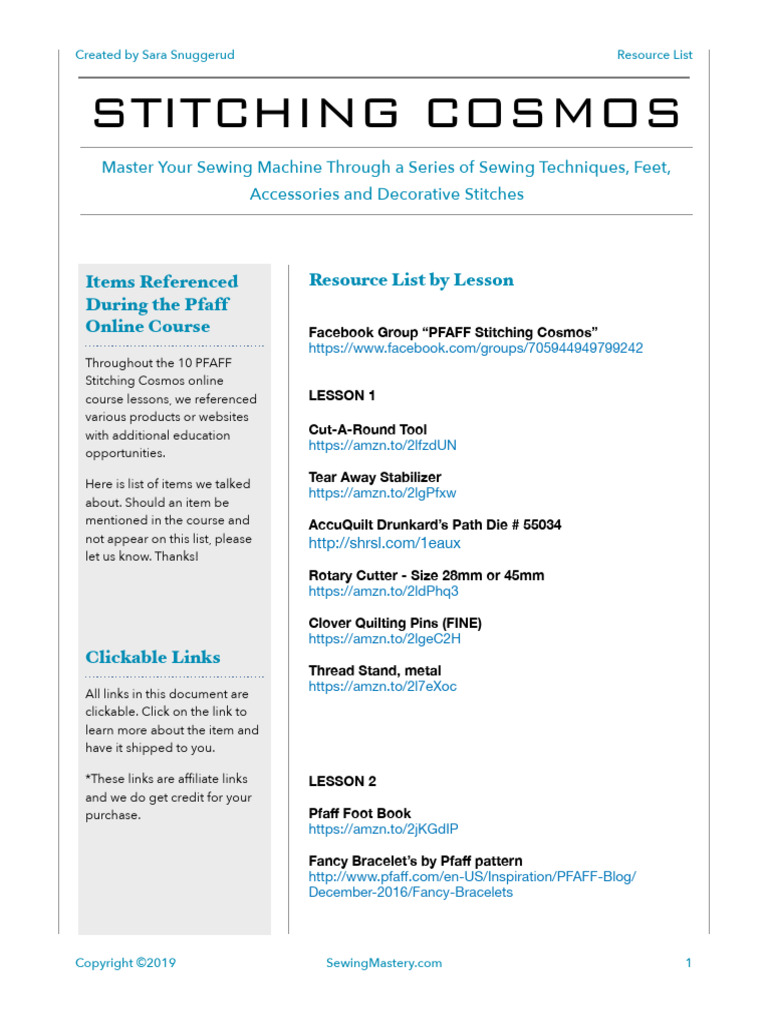 Stitching Cosmos - Resource List FINAL | PDF | Sewing | Quilting