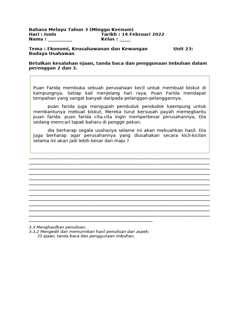 Bahasa Melayu Tahun 3 (Minggu 6 - Isnin) | PDF