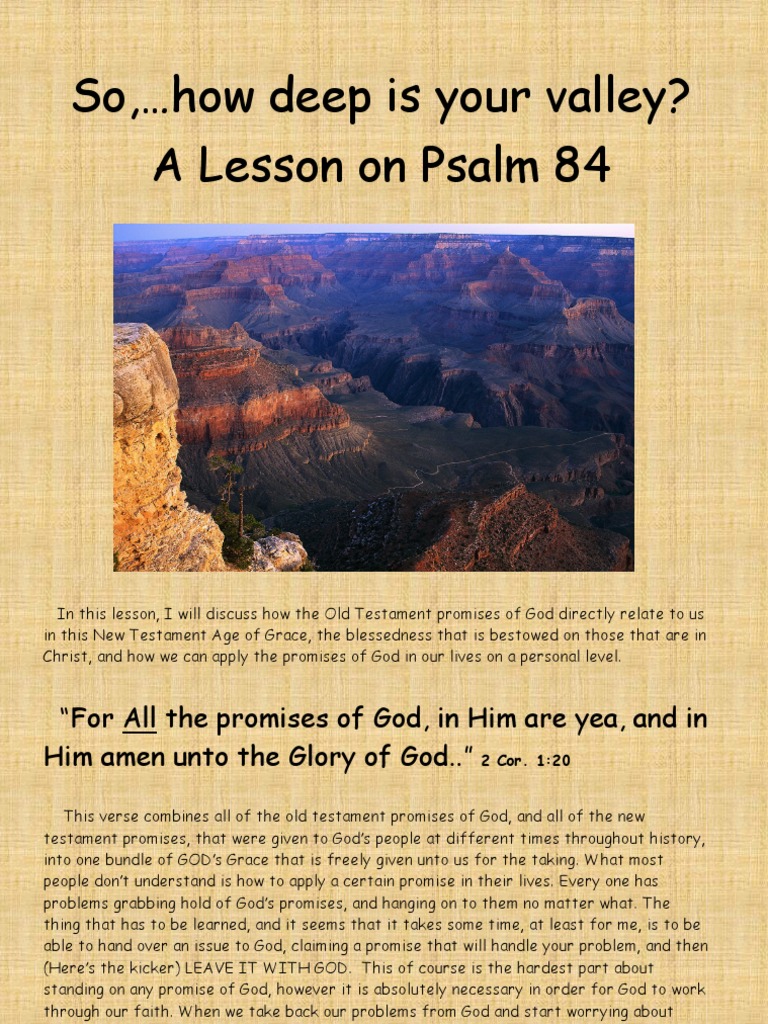 So,... How Deep Is Your Valley? A Lesson On Psalm 84 | PDF | Grace In ...