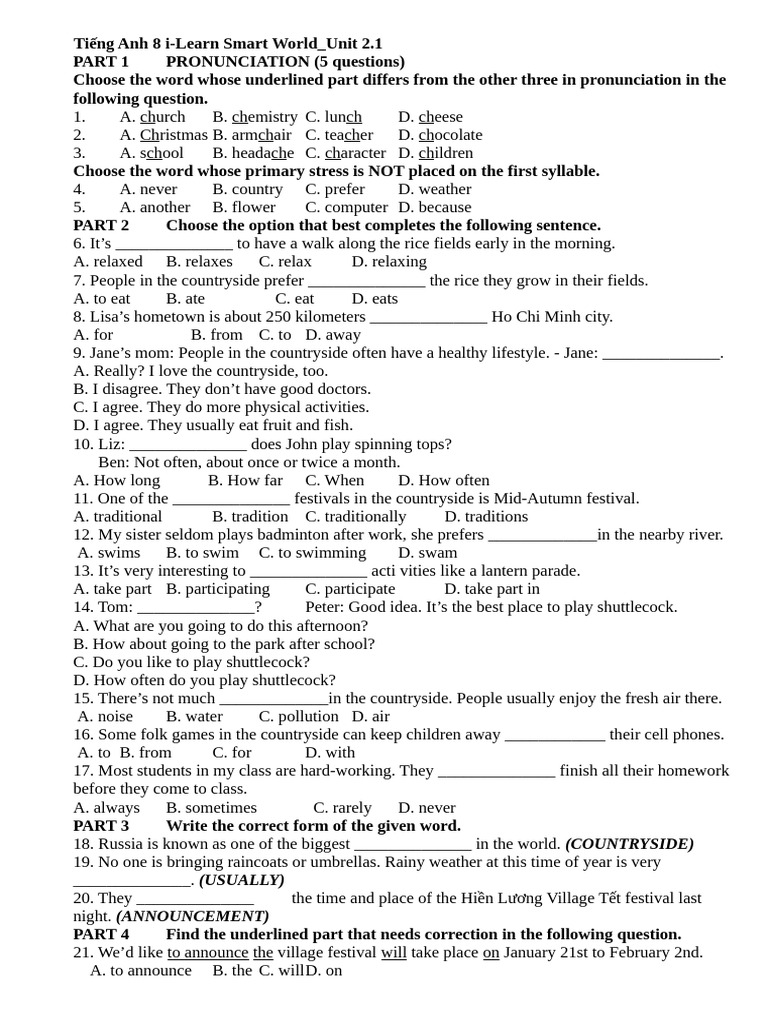 Anh 8 Unit 2 (l2 | PDF