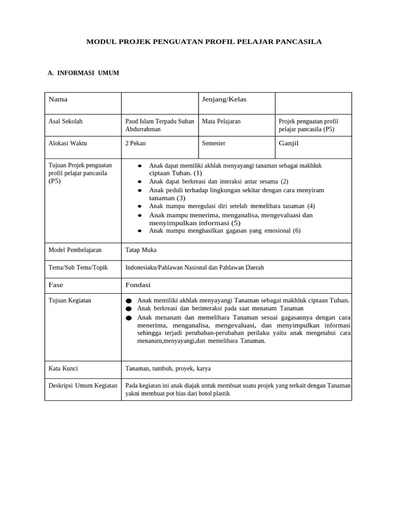 Contoh Modul P5 (Pahlawan) | PDF