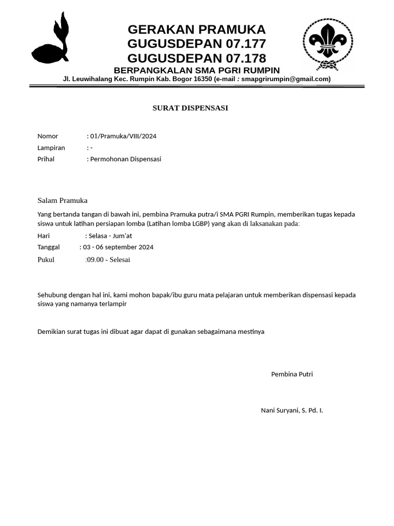 Surat Dispen Pramuka | PDF