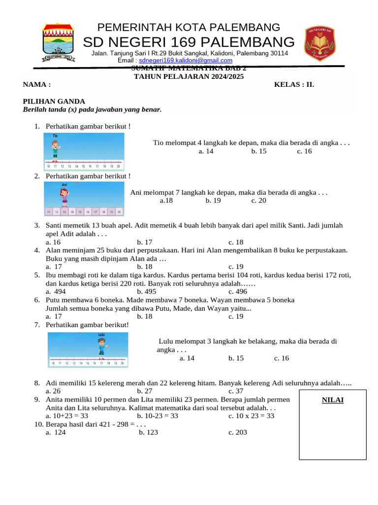 Soal Pts MTK Bindo Seni Kelas 2 | PDF