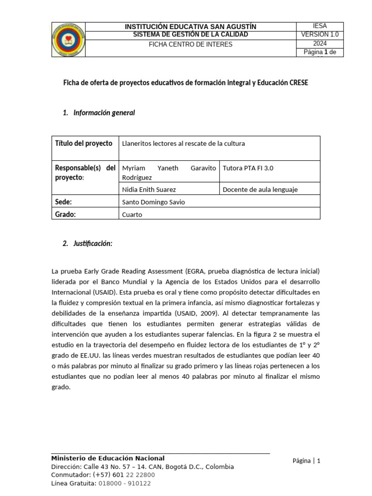 Anexo Ficha Estructura Centros de Interes V2 | PDF